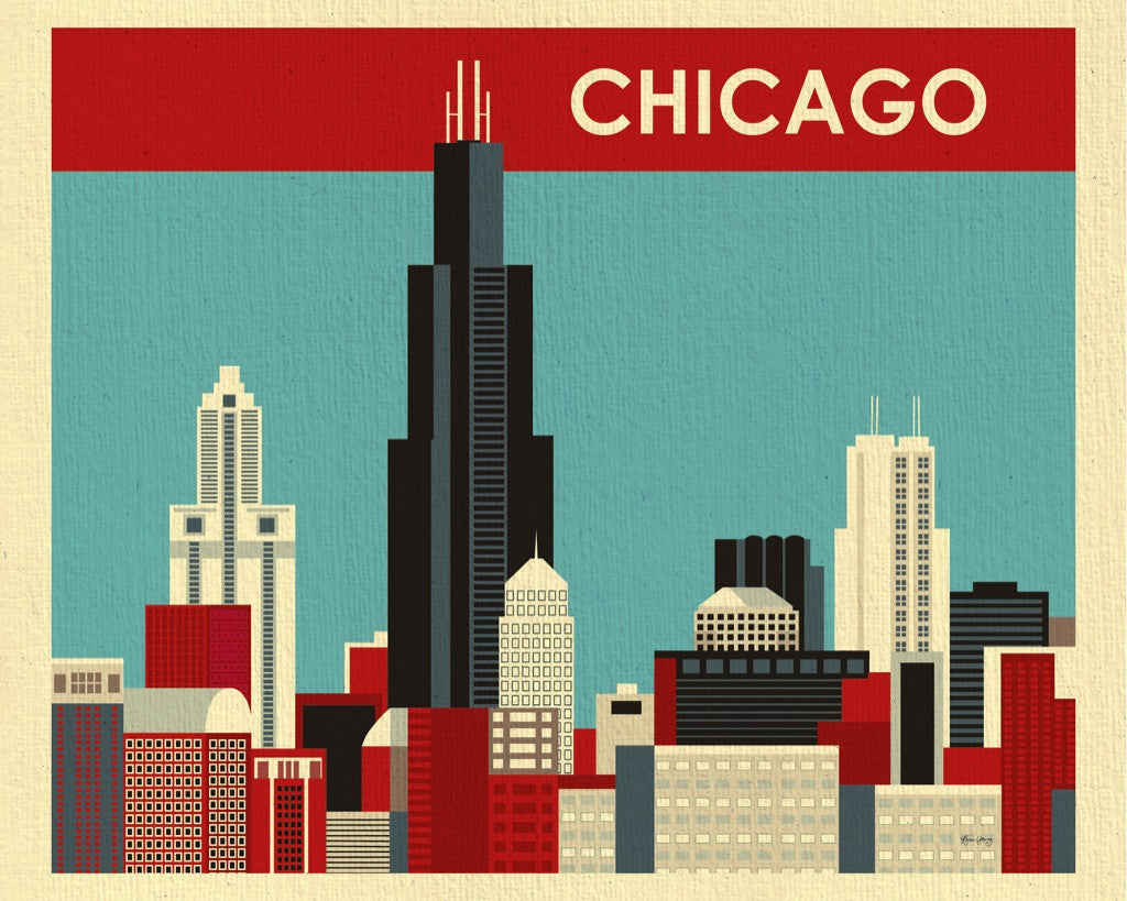Chicago Red and Blue Skyline Art Prints, Canvas wraps – Loose Petals